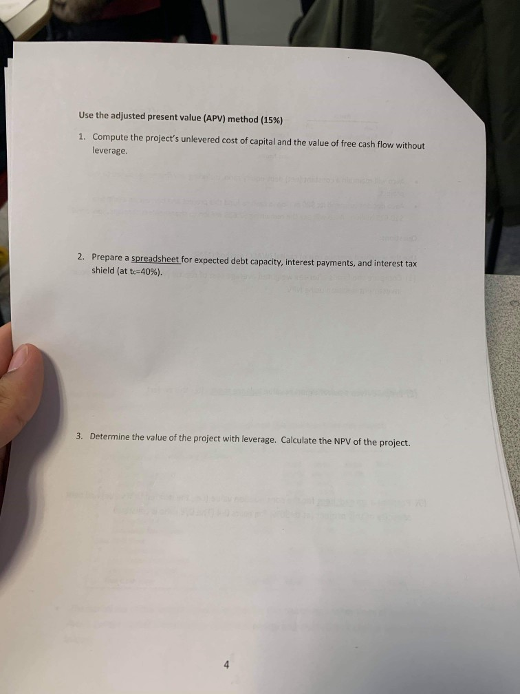 Use the adjusted present value (APV) method (15%) 1. | Chegg.com