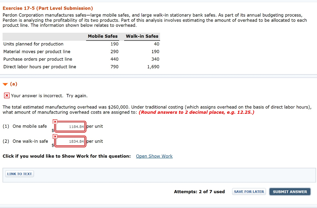 Solved Exercise 17-5 (Part Level Submission) Perdon | Chegg.com
