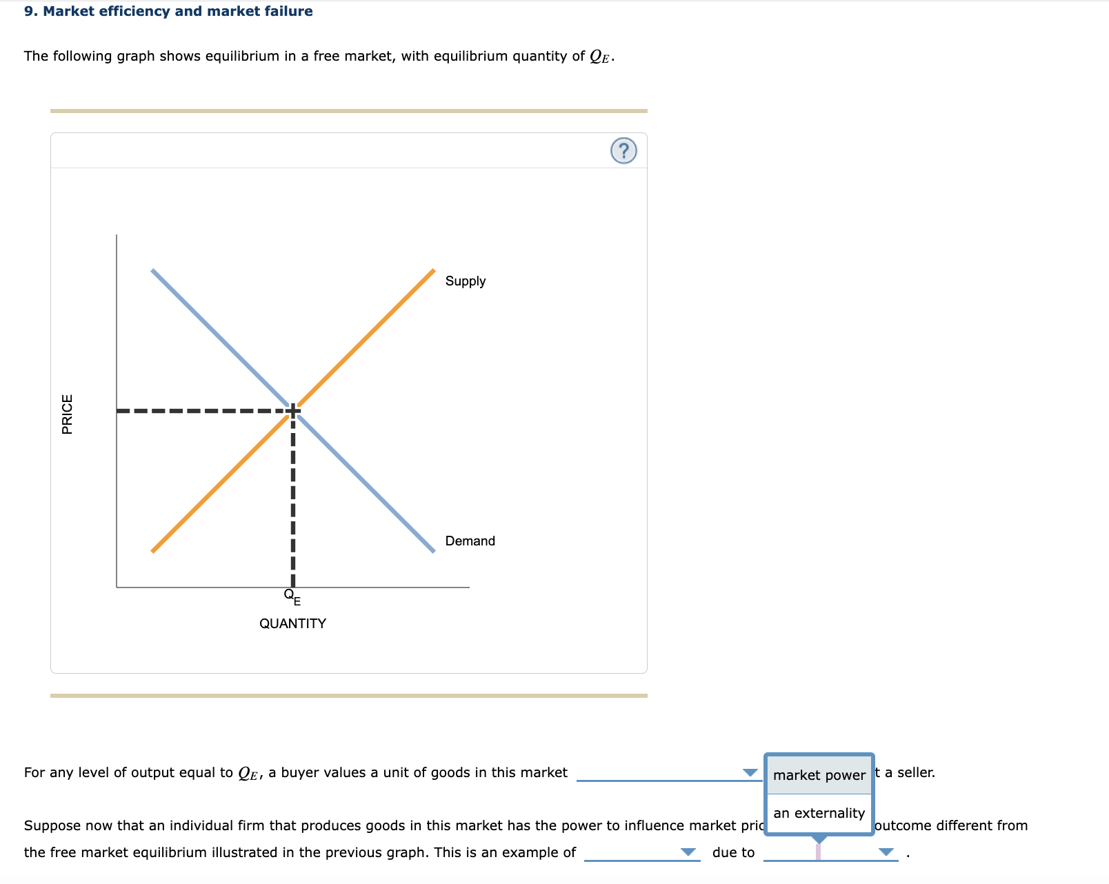 Solved 9. Market efficiency and market failure The following | Chegg.com