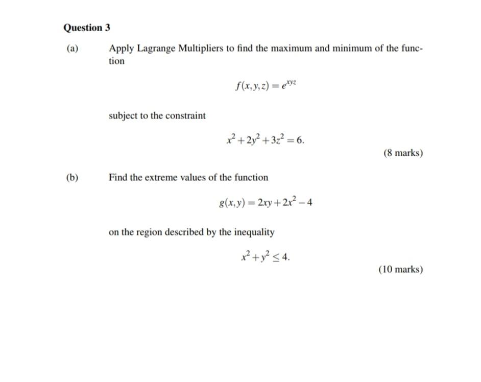 Solved (a) Apply Lagrange Multipliers to find the maximum | Chegg.com