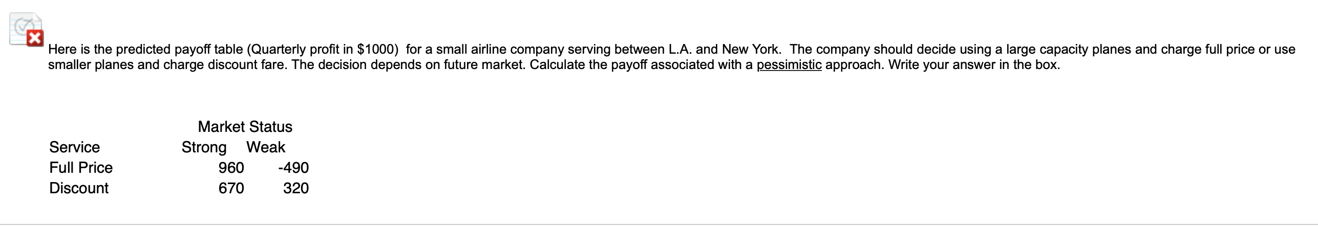 Solved For a maximization problem, the optimistic approach | Chegg.com