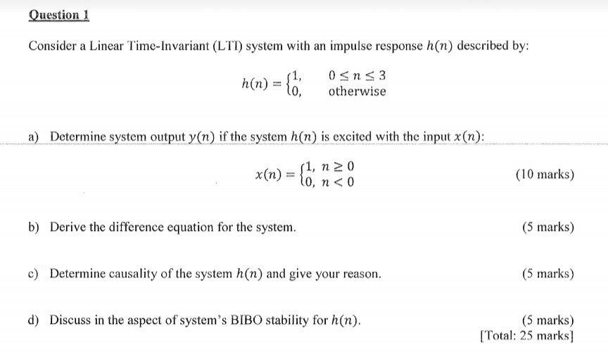 Solved Question 1 Consider A Linear Time Invariant Lti 2156