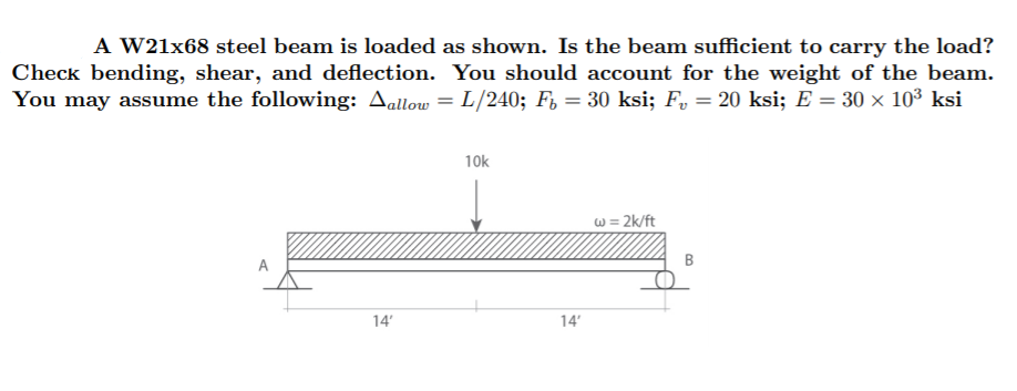Solved A W21x68 steel beam is loaded as shown. Is the beam | Chegg.com