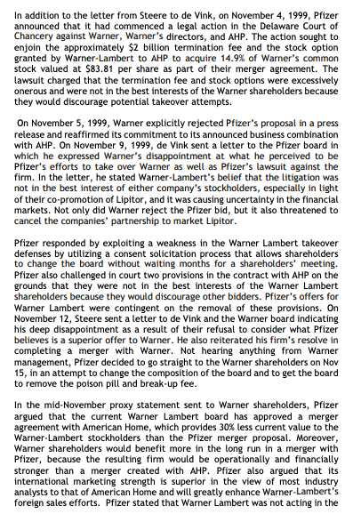 Solved Pfizer's Acquisition of Warner-Lambert In 1996 Pfizer | Chegg.com