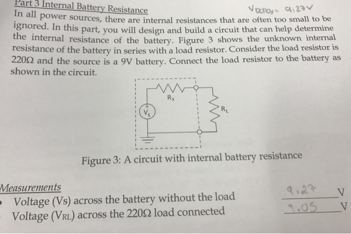 Solved Part 3 Internal Battery Resistance al power sources, | Chegg.com