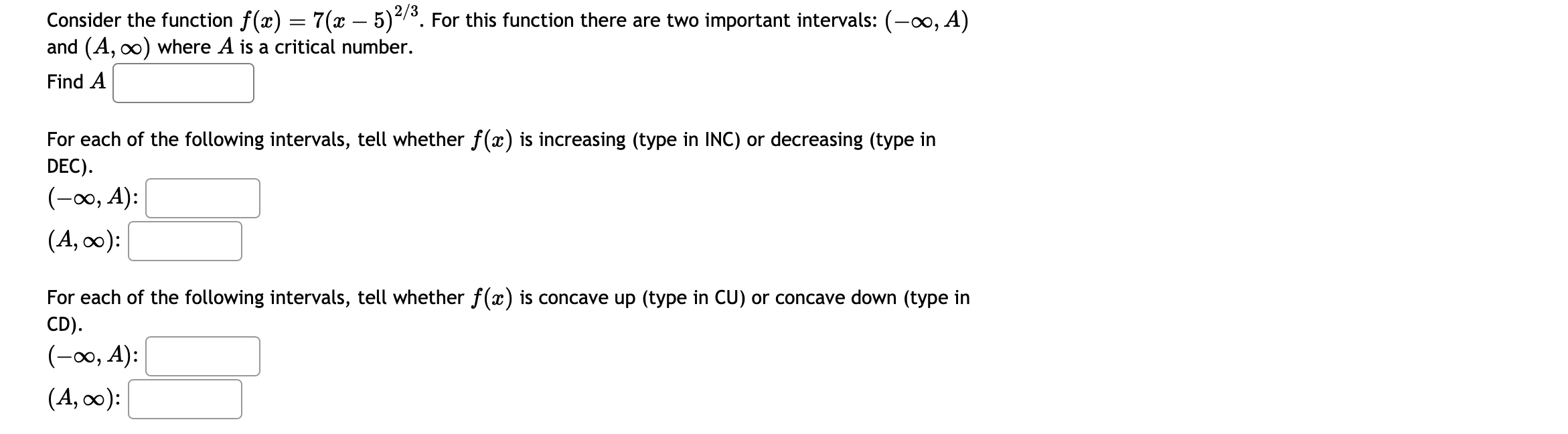 Solved Consider the function f(x)=7(x−5)2/3. For this | Chegg.com