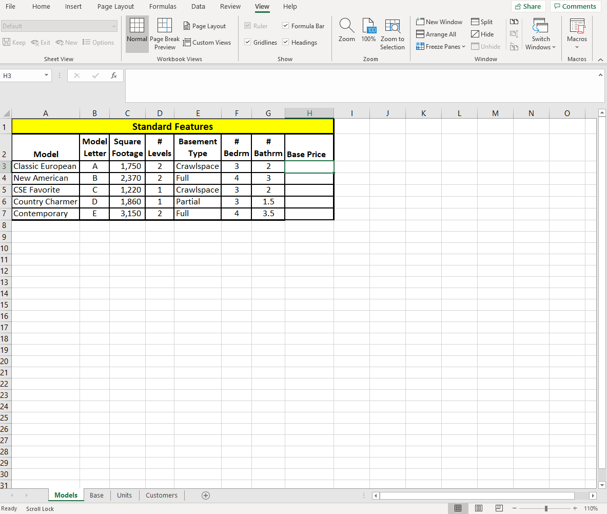 Solved Write An Excel Formula In Cell Models H3 To Determine Chegg