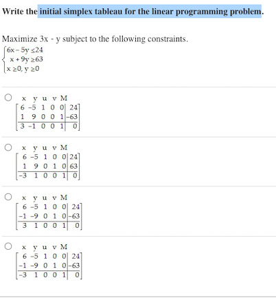 Solved Write the initial simplex tableau for the linear | Chegg.com