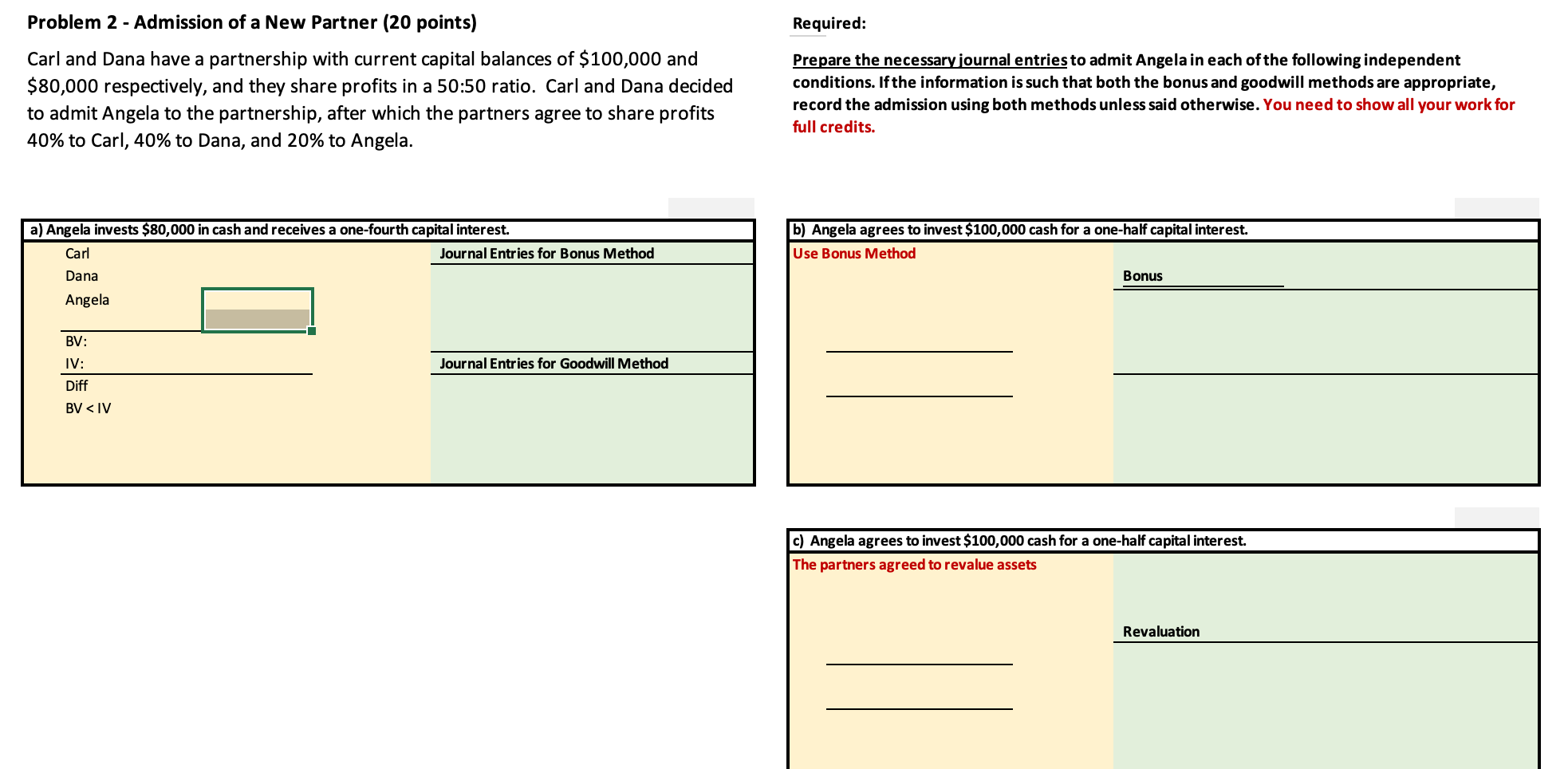 Solved Problem 2 - Admission of a New Partner (20 points) | Chegg.com