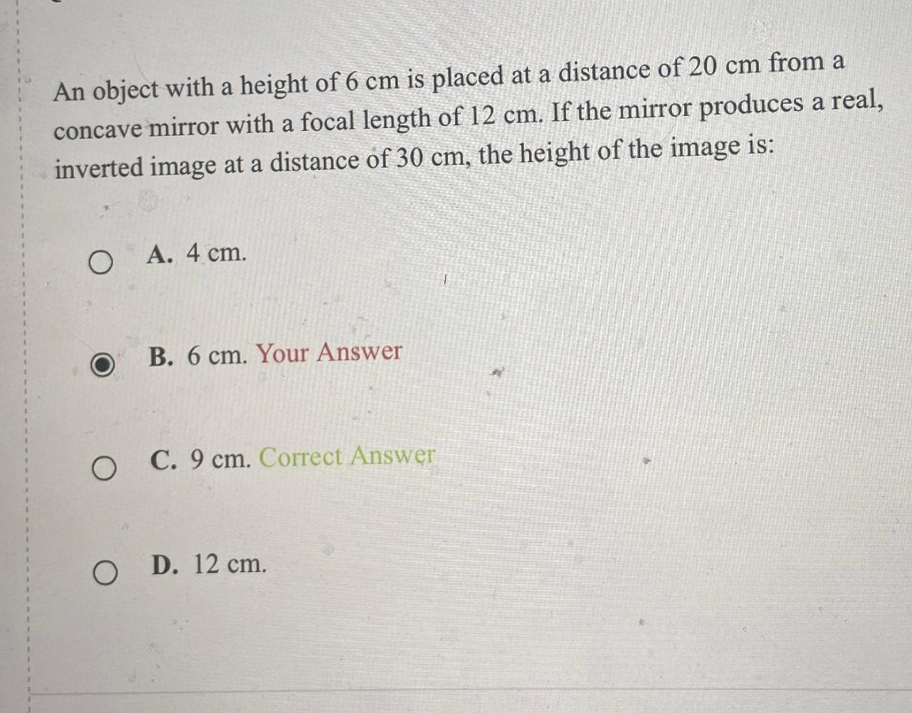 Solved An object with a height of 6 cm is placed at a | Chegg.com