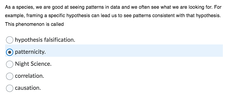 Solved As a species, we are good at seeing patterns in data | Chegg.com