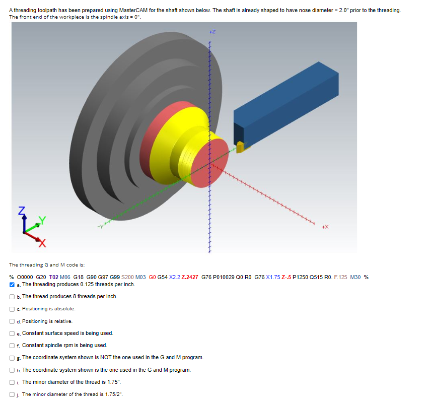 Solved A threading toolpath has been prepared using | Chegg.com