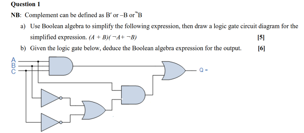 Solved Question 1 NB: Complement can be defined as B, or-B | Chegg.com