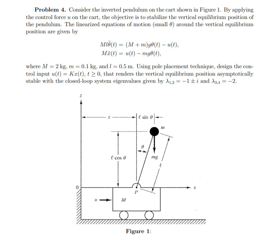 Solved Problem 4. Consider the inverted pendulum on the cart | Chegg.com