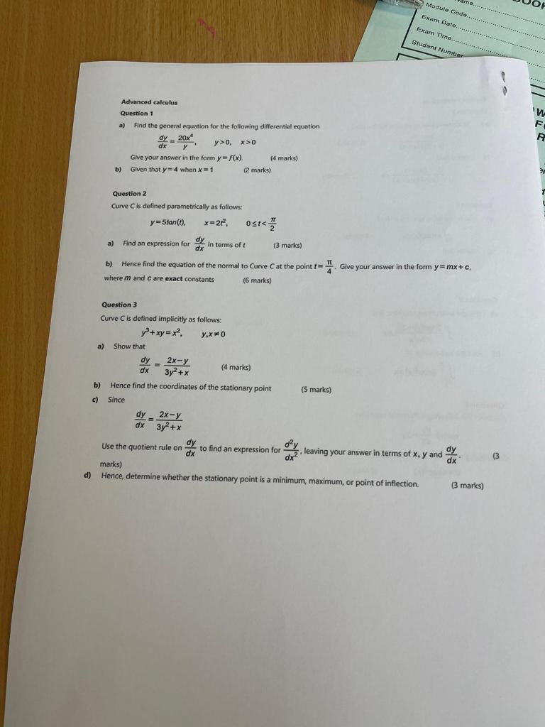 Solved Advanced calculus Question 1 a) Find the general | Chegg.com
