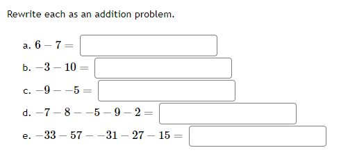 Solved Rewrite each as an addition problem. a. 6−7= b. | Chegg.com