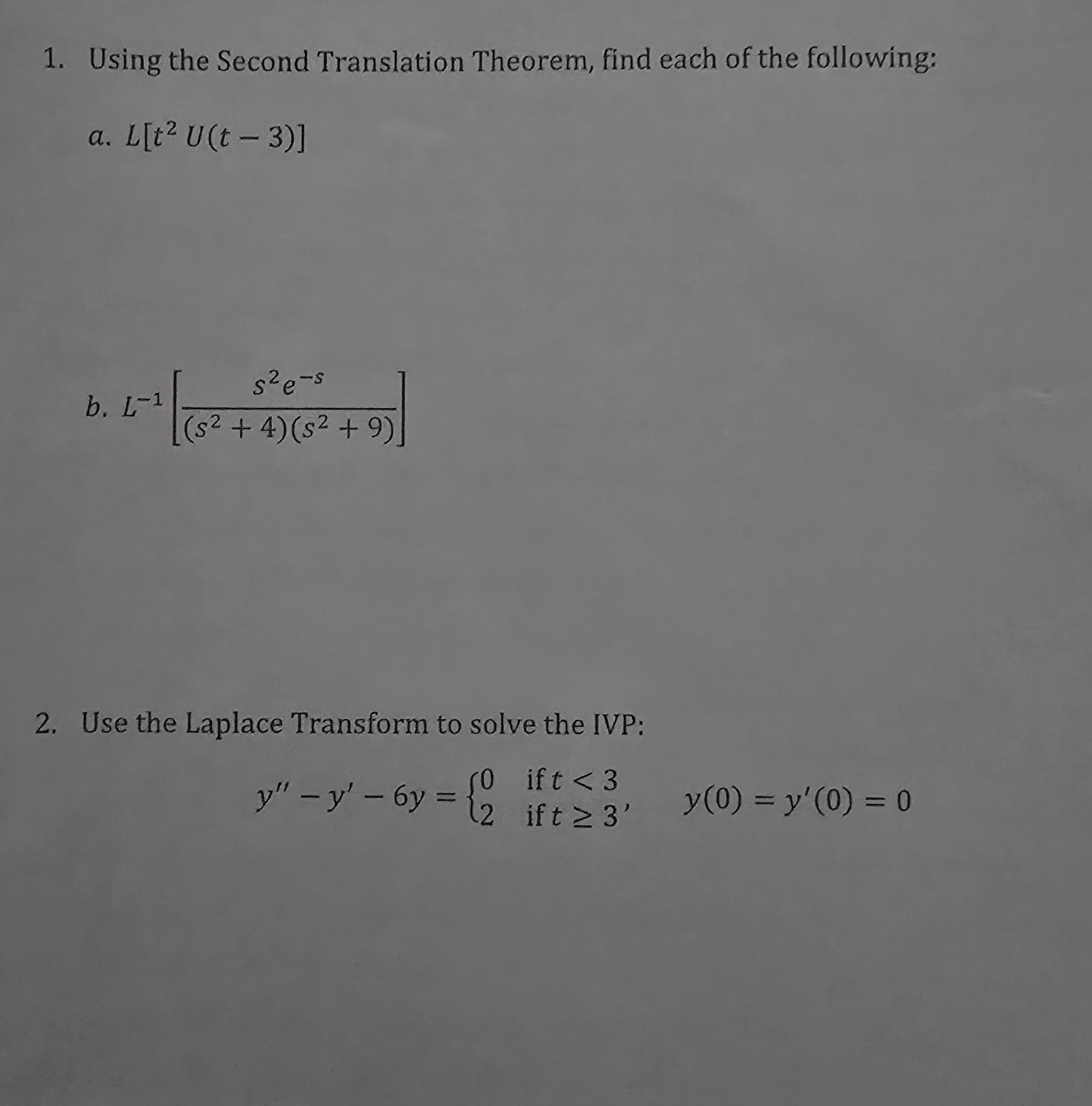 Solved Using the Second Translation Theorem, find each of | Chegg.com