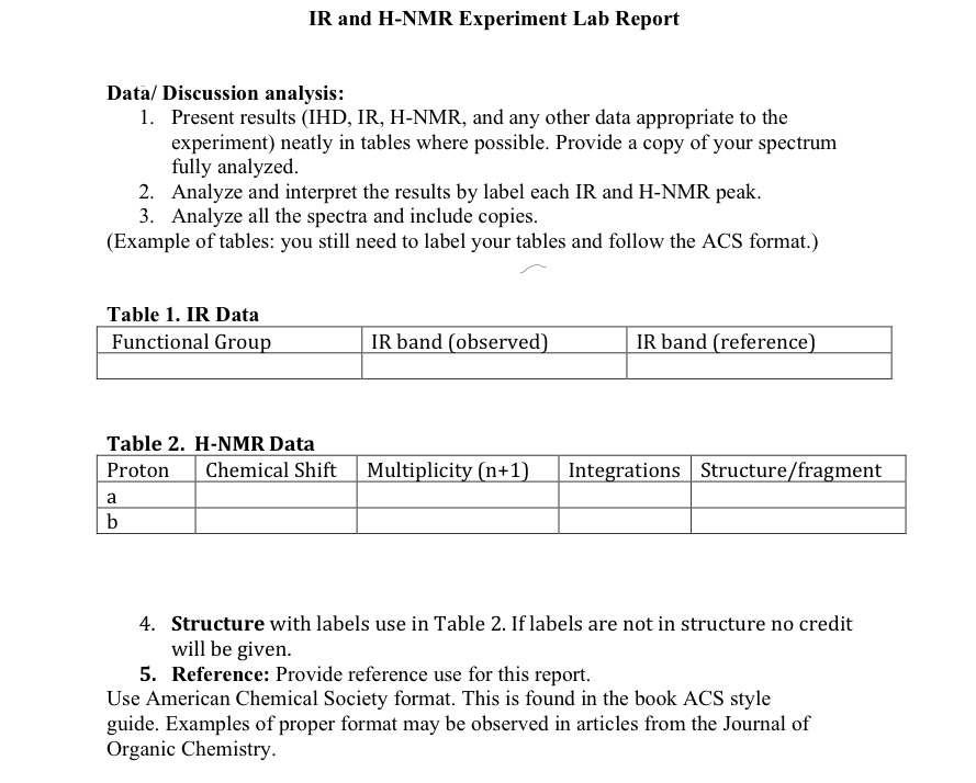 Solved IR and H-NMR Experiment Lab Report Data/ Discussion | Chegg.com