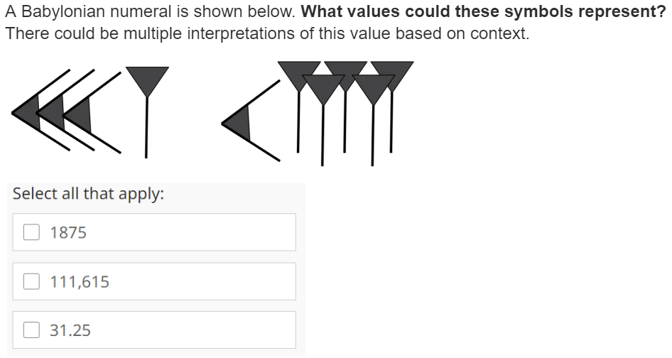 Solved A Babylonian numeral is shown below. What values | Chegg.com