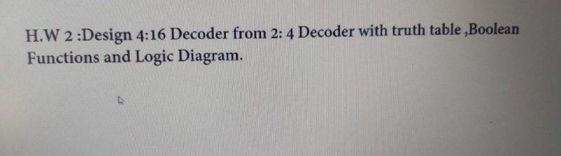 Solved H.W 2 :Design 4:16 Decoder from 2: 4 Decoder with | Chegg.com