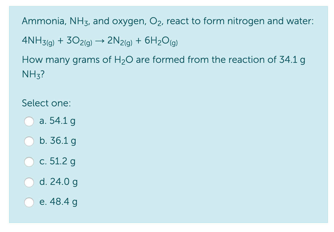 Solved Ammonia, NH3, and oxygen, O2, react to form nitrogen | Chegg.com