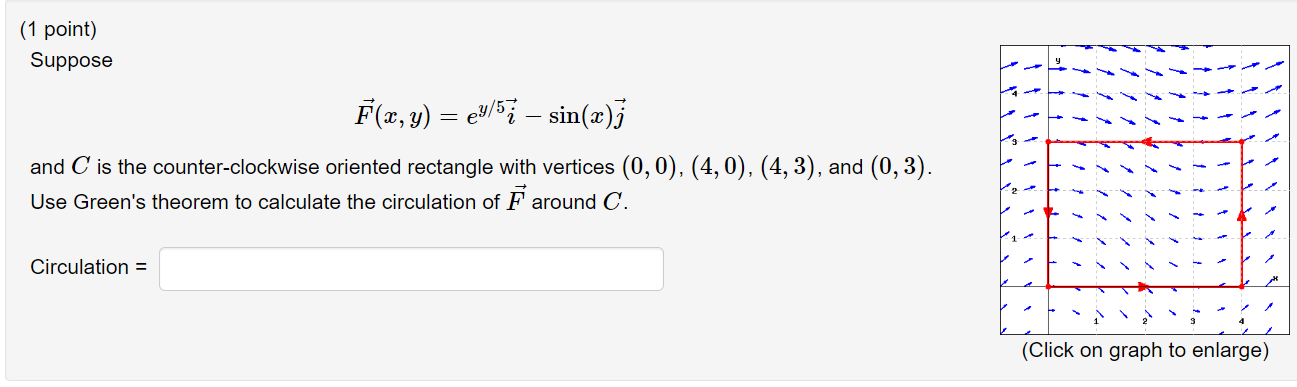 Solved (1 point) Suppose F(x,y)=ey/5i−sin(x)j and C is the | Chegg.com