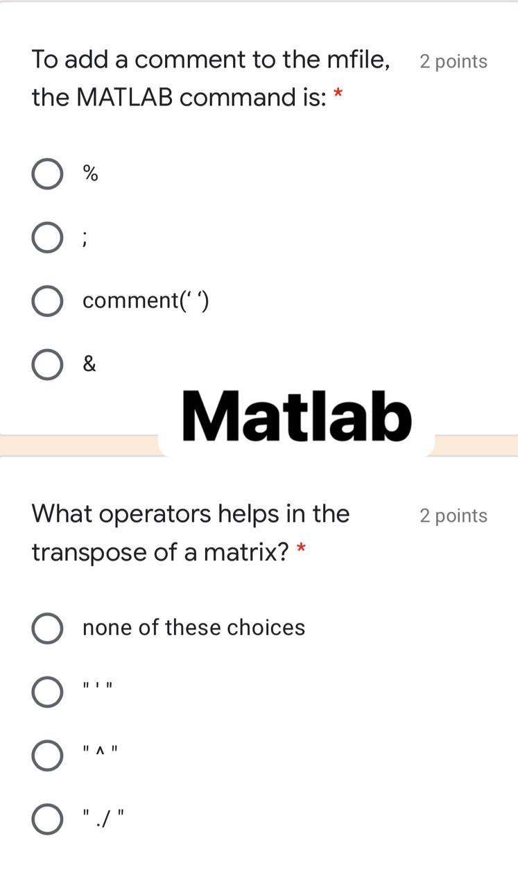 Solved To add a comment to the mfile, 2 points the MATLAB | Chegg.com