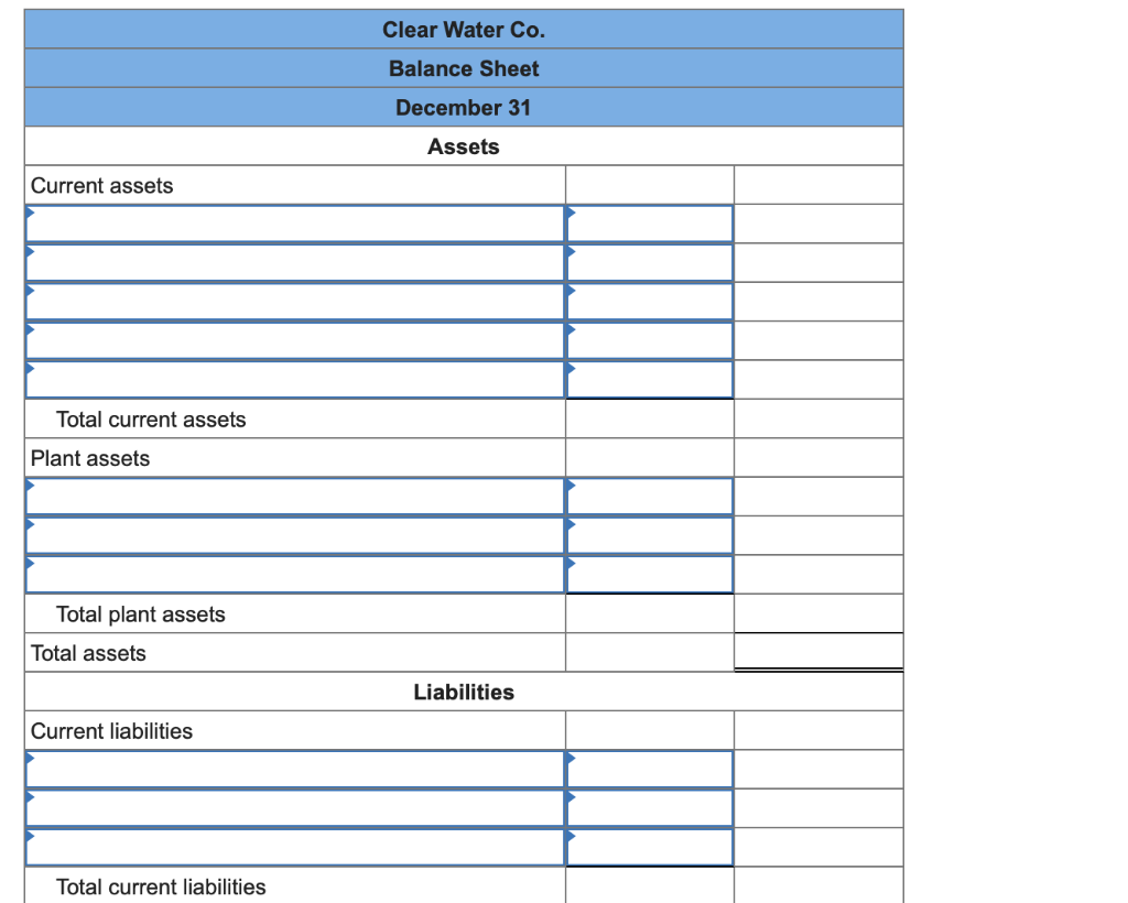 Solved Clear Water Co. reports the following balance sheet | Chegg.com