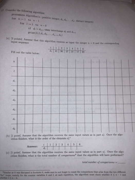 Solved 17. Consider the following algorithm procedure | Chegg.com