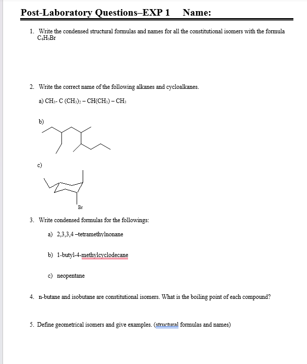 Solved 1. Write the condensed structural formulas and names | Chegg.com