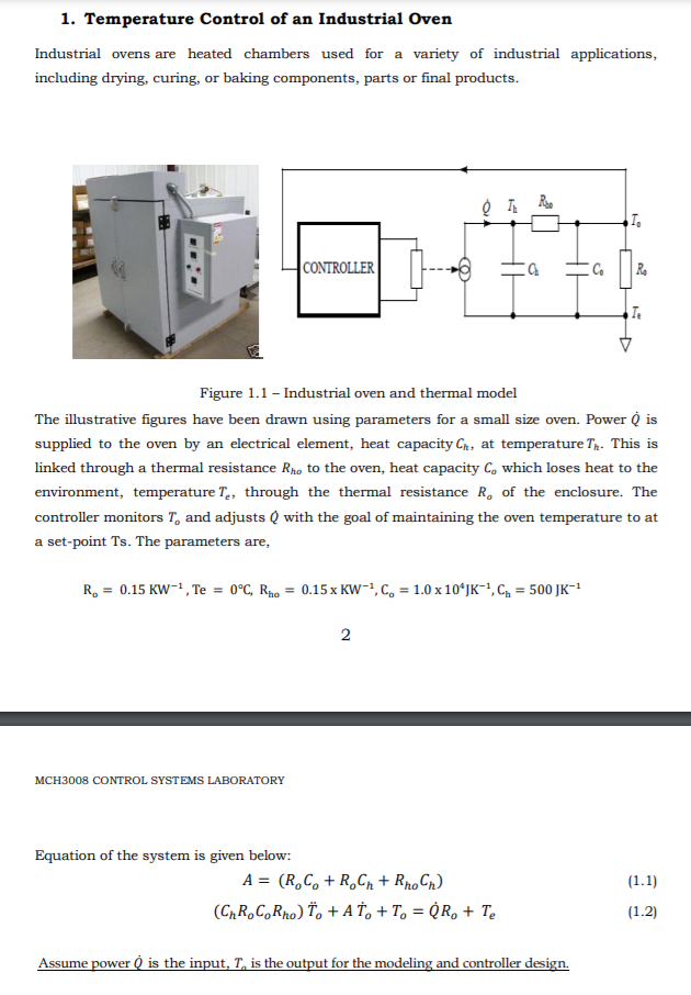 Solved 1. Temperature Control of an Industrial Oven | Chegg.com
