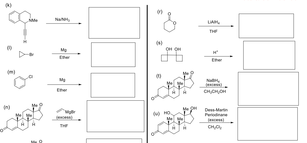 Solved (k) () NMe Na/NH3 LiAIH4 THF (s ) (1) Mg OH OH a Br | Chegg.com