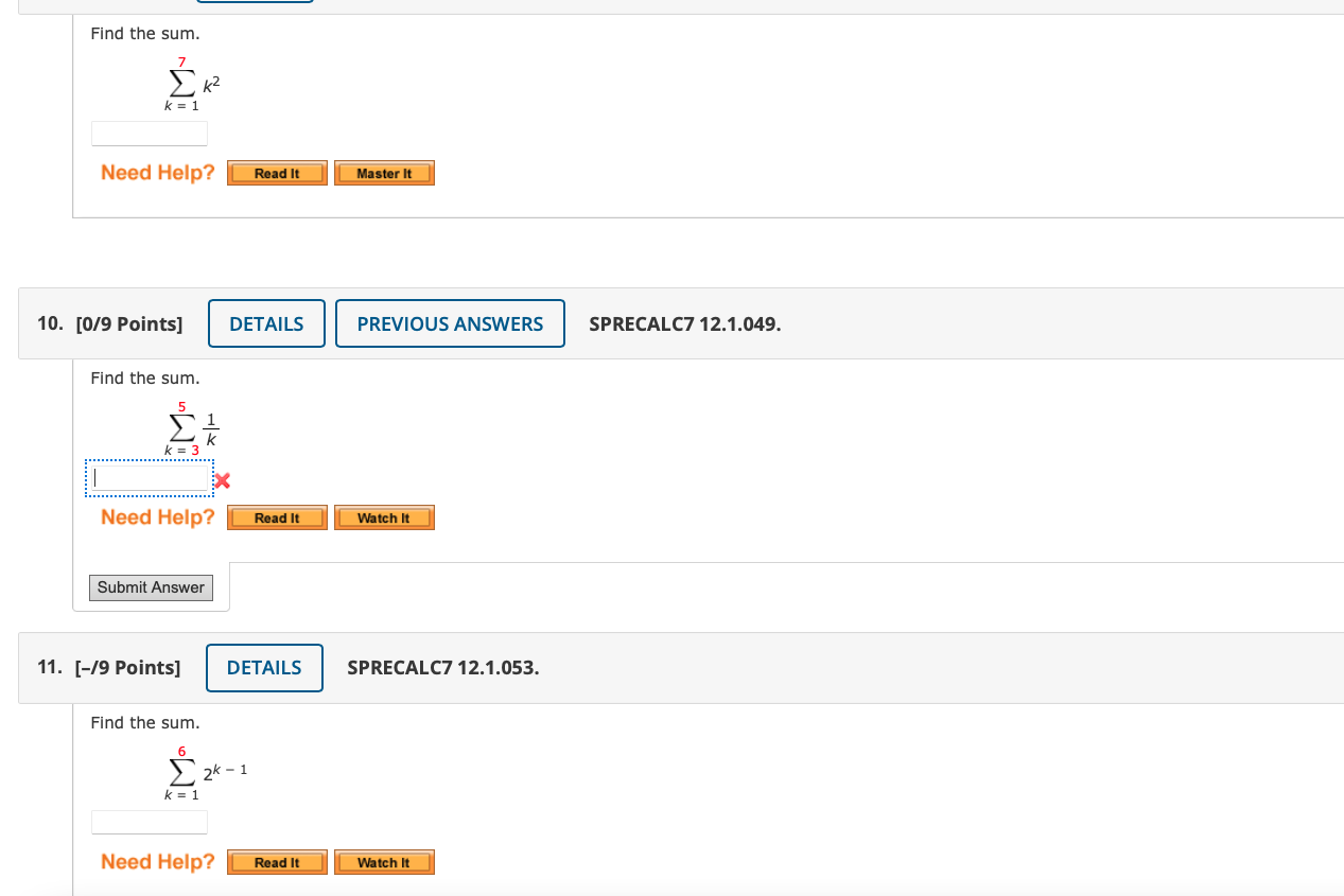 Solved Find the sum. ∑k=17k2 [0/9 Points] Find the sum. | Chegg.com