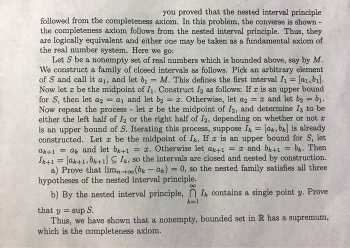 Solved An important property of R is the Nested Interval | Chegg.com