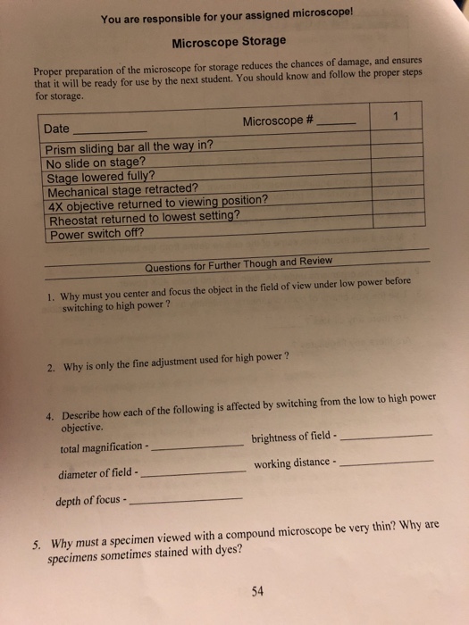 Solved You are responsible for your assigned microscope! | Chegg.com