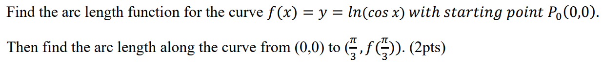 Solved Find the arc length function for the curve f(x) = y = | Chegg.com