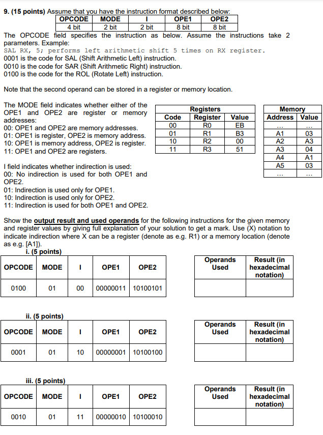 Solved 9. (15 points) Assume that vou have the instruction | Chegg.com