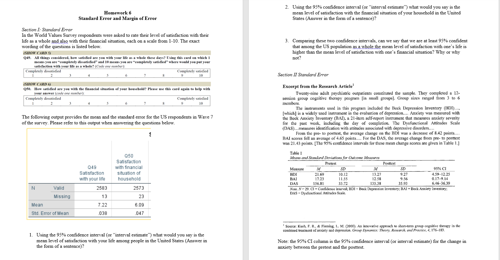 Solved Homework 6 2. Using the 95% confidence interval (or | Chegg.com