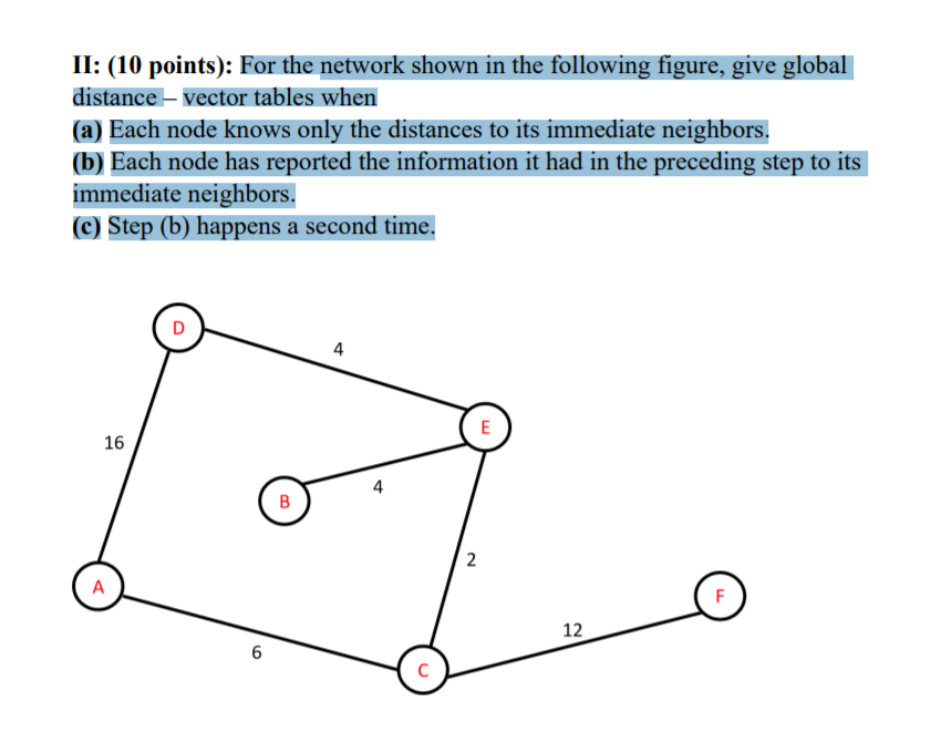 Solved II: (10 points): For the network shown in the | Chegg.com