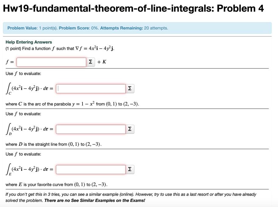 Solved Hw19-fundamental-theorem-of-line-integrals: Problem 4 | Chegg.com