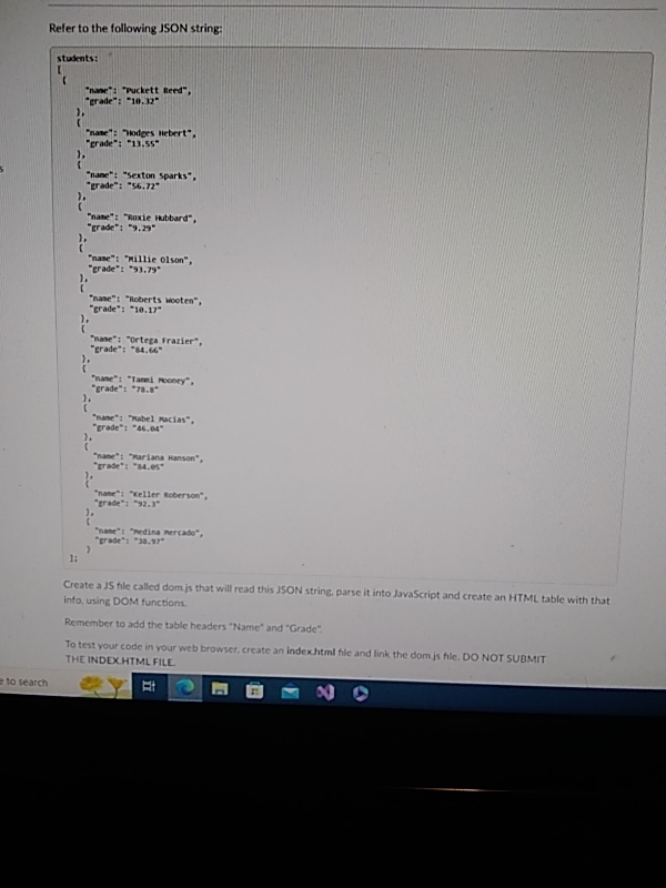 Solved stugents: I 1 "grade": 99.29 " b. "nane": "millie | Chegg.com