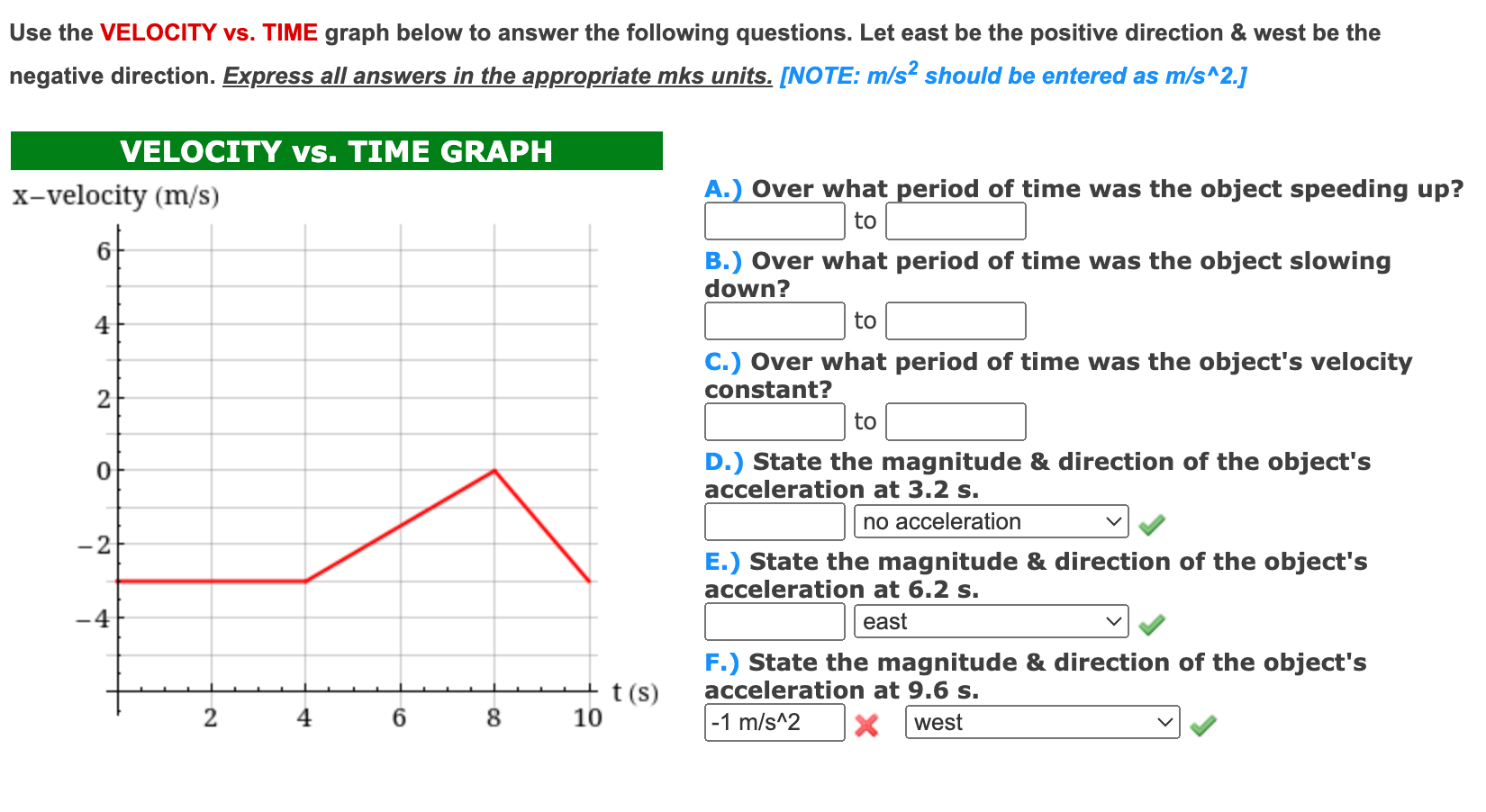 Solved Use the VELOCITY vs. ﻿TIME graph below to answer the | Chegg.com