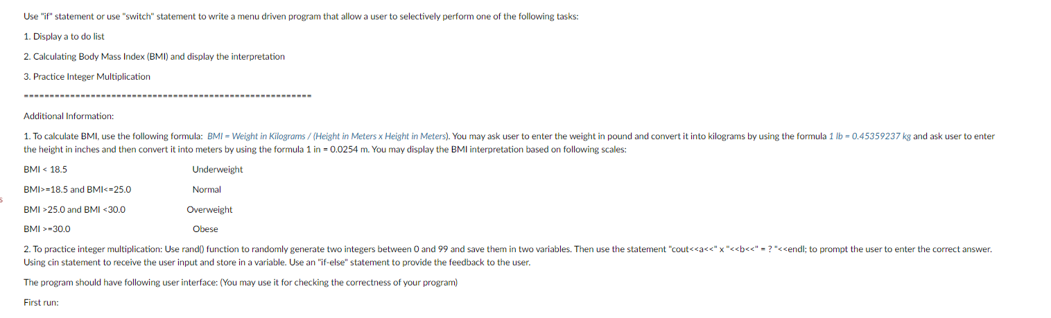 Solved Use "if" statement or use "switch" statement to write | Chegg.com