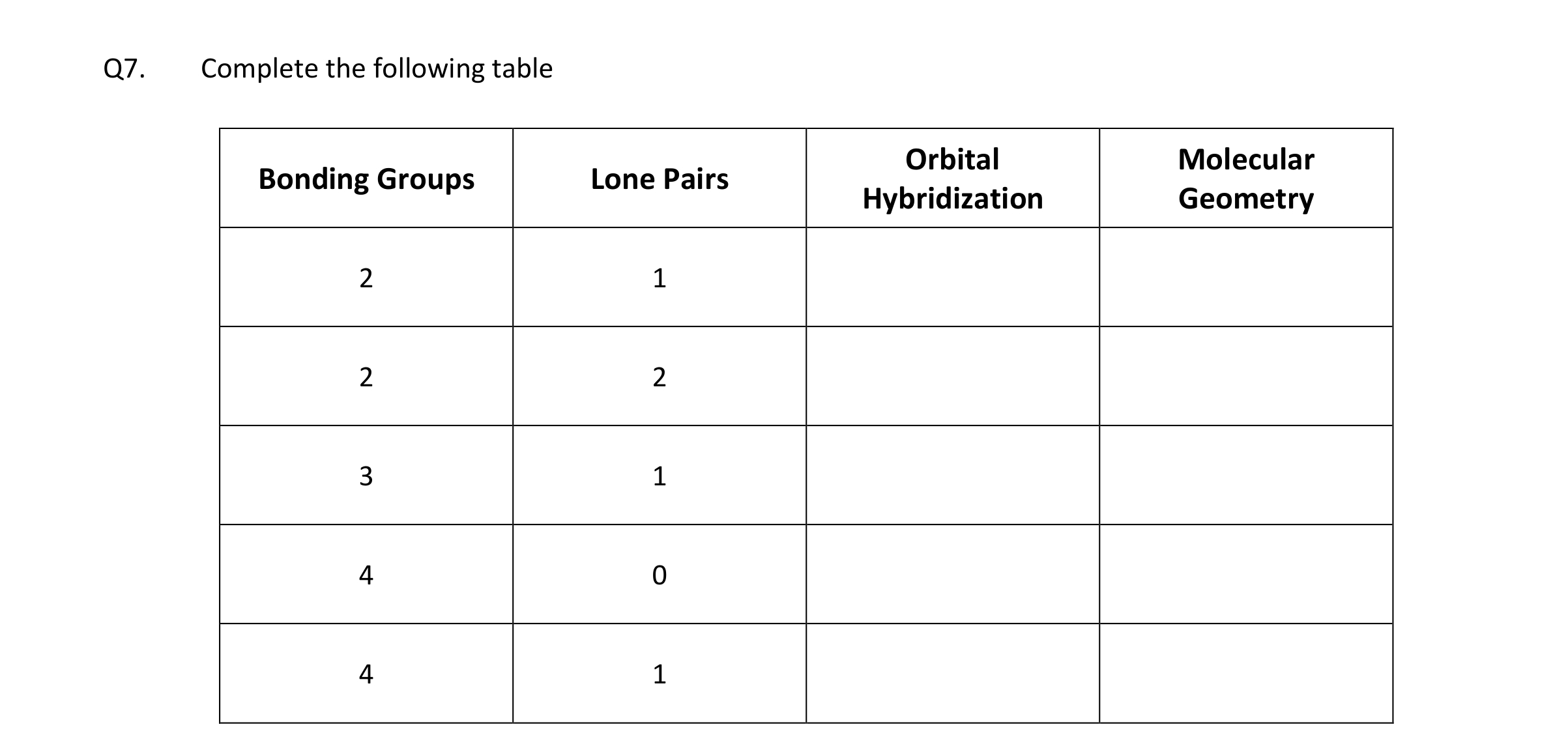 Solved Q7. ﻿Complete the following table | Chegg.com