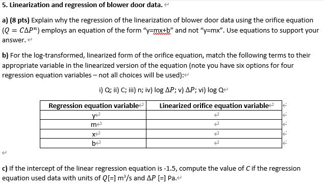 Solved 5. Linearization and regression of blower door data. | Chegg.com
