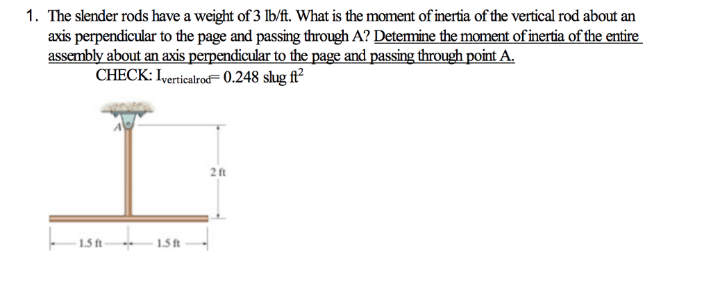 Solved 1. The slender rods have a weight of 3 lb/ft. What is | Chegg.com