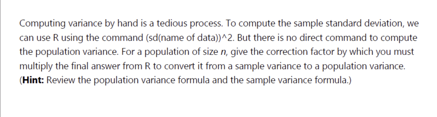Solved Computing variance by hand is a tedious process. To | Chegg.com