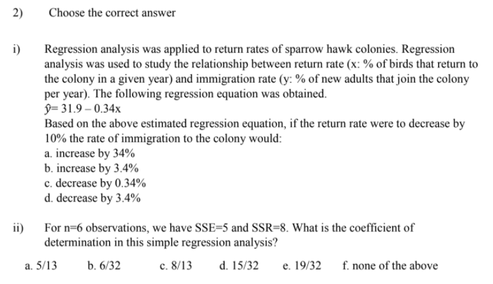 Solved 2) Choose the correct answer i) Regression analysis | Chegg.com