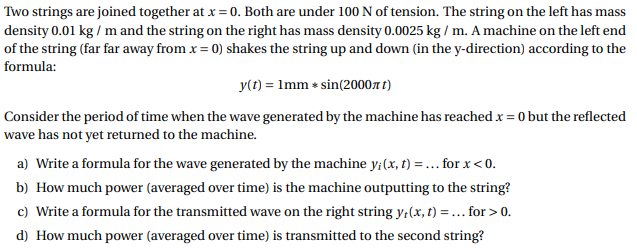 Two strings are joined together at x = 0. Both are | Chegg.com