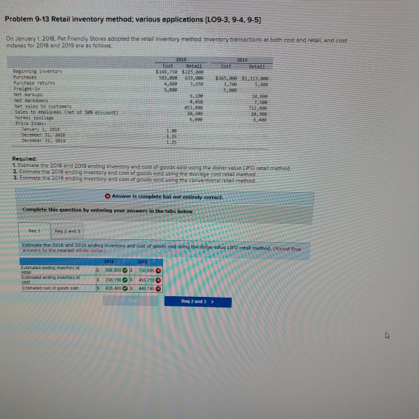 Solved Problem 9-13 Retail inventory method: various | Chegg.com